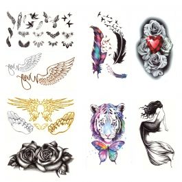 Värikkäät ja kuviolliset tatuoinnit 5 x 10 cm kooltaan - punanaamio.fi